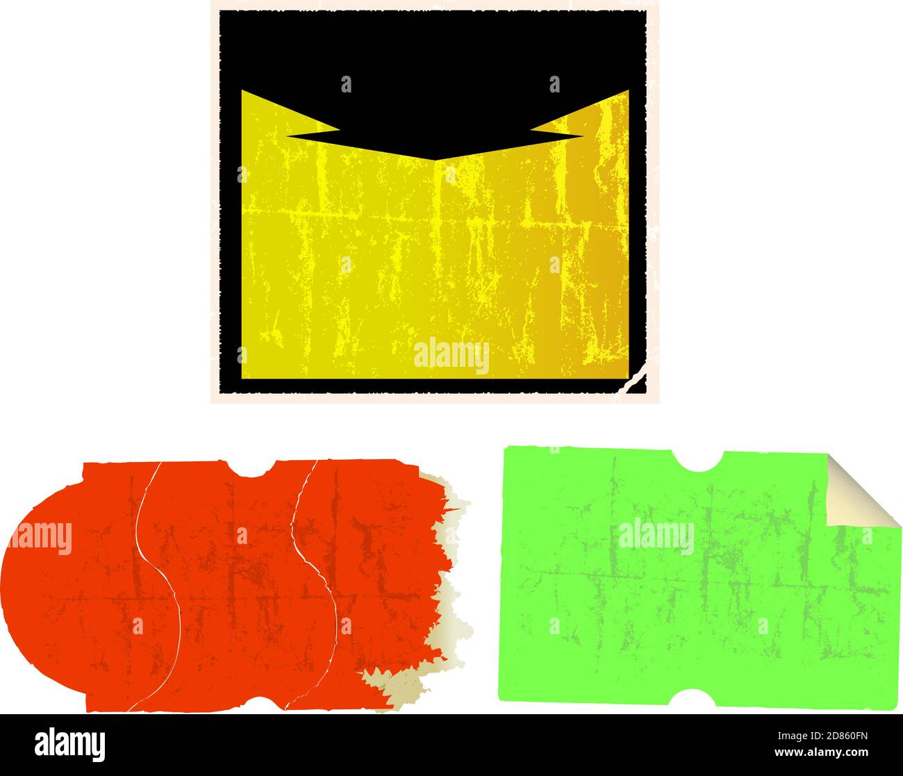 set of empty grungy adhesive price stickers, ripped discount stickers ...