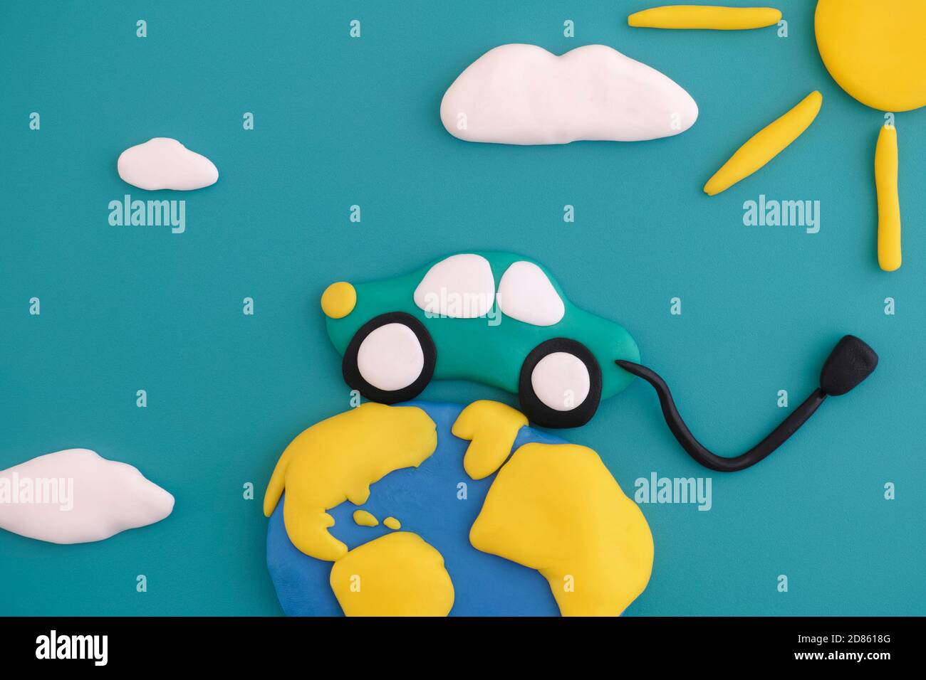 Electric car driving around the planet Earth. Concept Image. Scene is ...