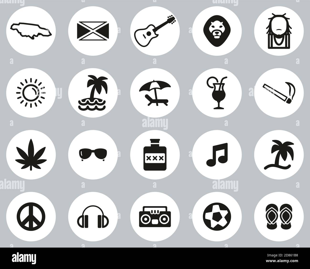 Jamaica Country & Culture Icons Black & White Flat Design Circle Set ...