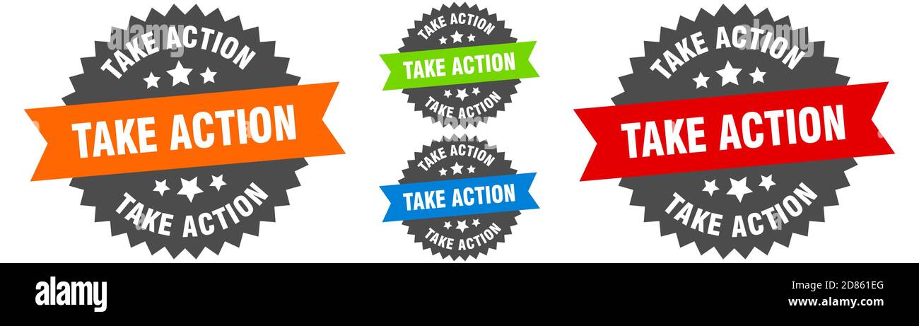 take action sign. round ribbon label set. Stamp Stock Vector Image ...
