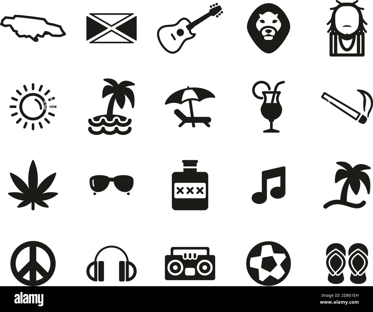 Jamaica Country & Culture Icons Black & White Set Big Stock Vector ...