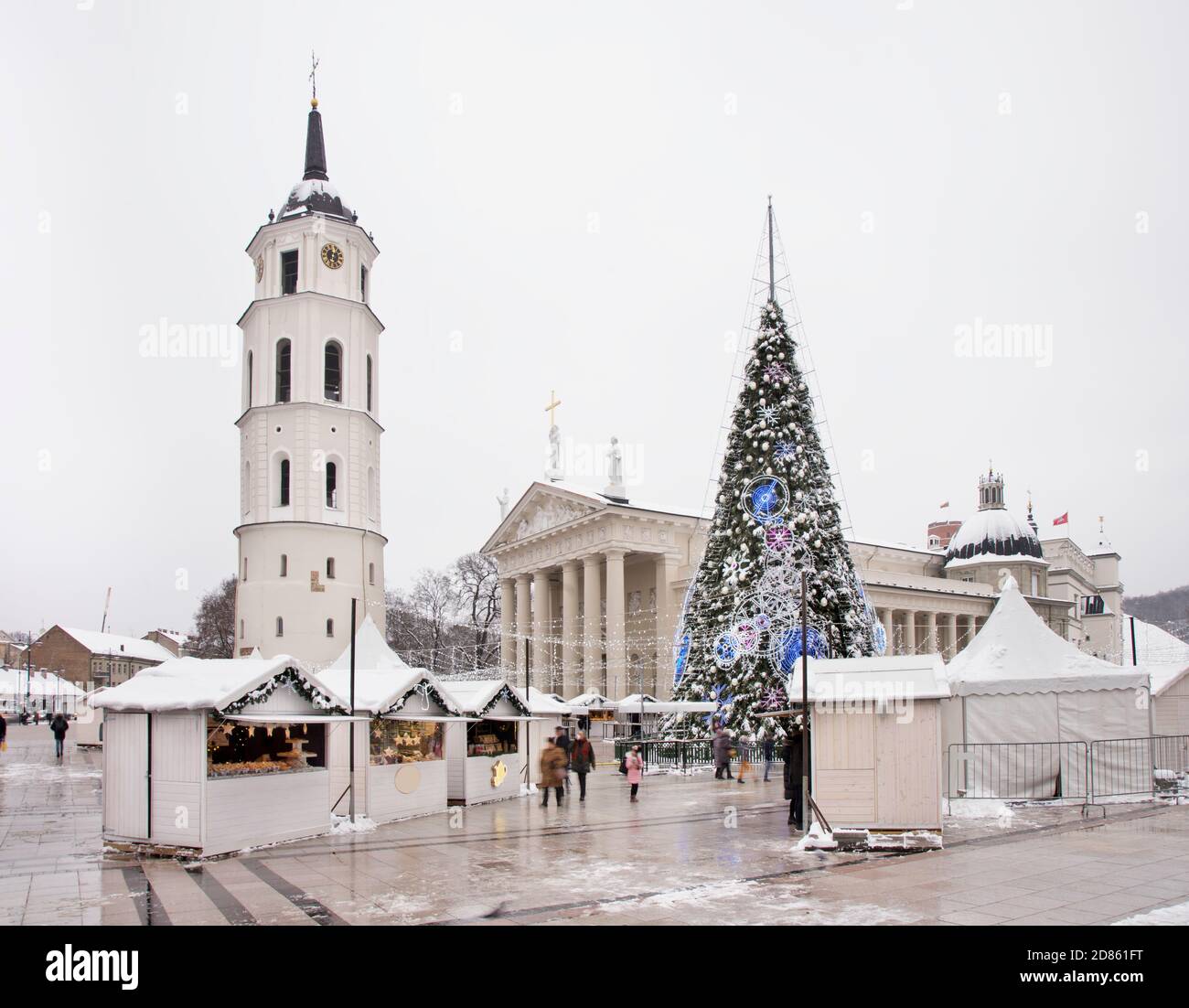 Holiday decorations of Cathedral square in Vilnius. Lithuania Stock ...