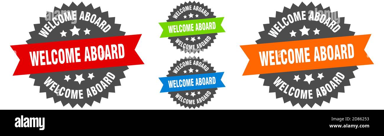 welcome aboard sign. round ribbon label set. Stamp Stock Vector Image ...