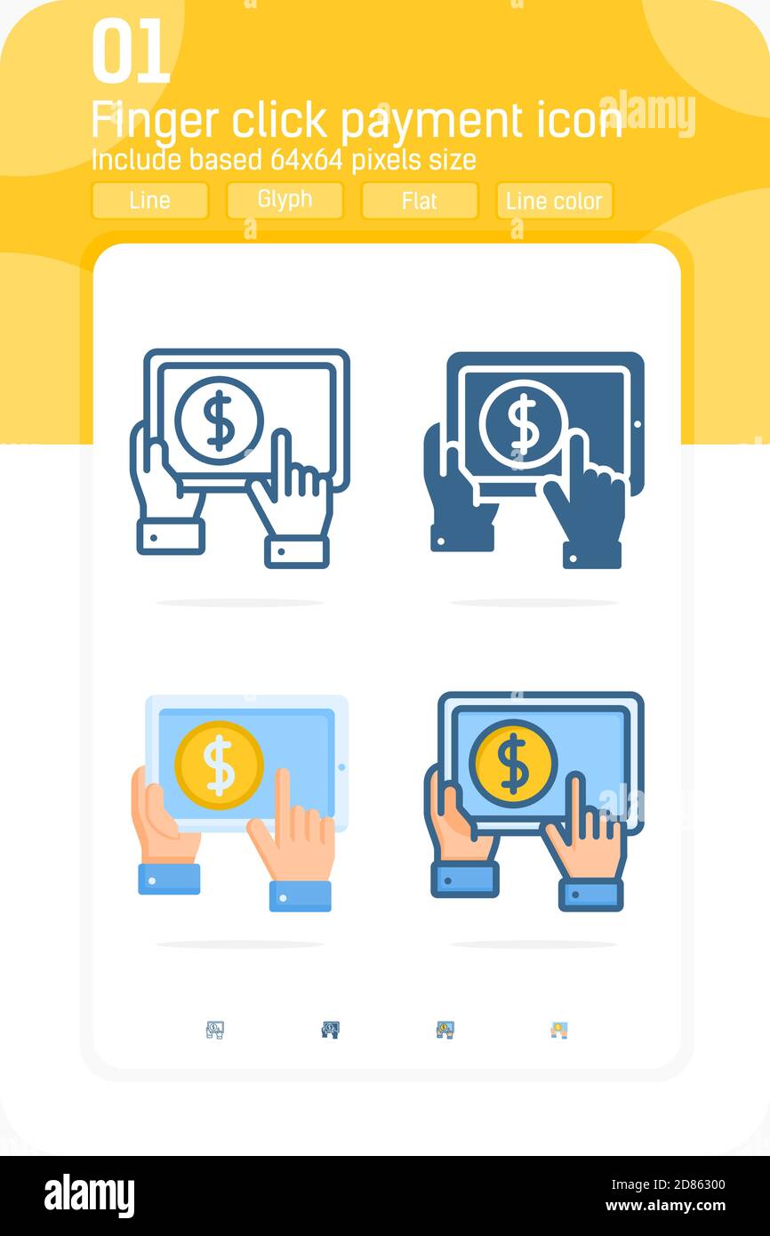 Finger click payment icon with multiple style isolated on white ...