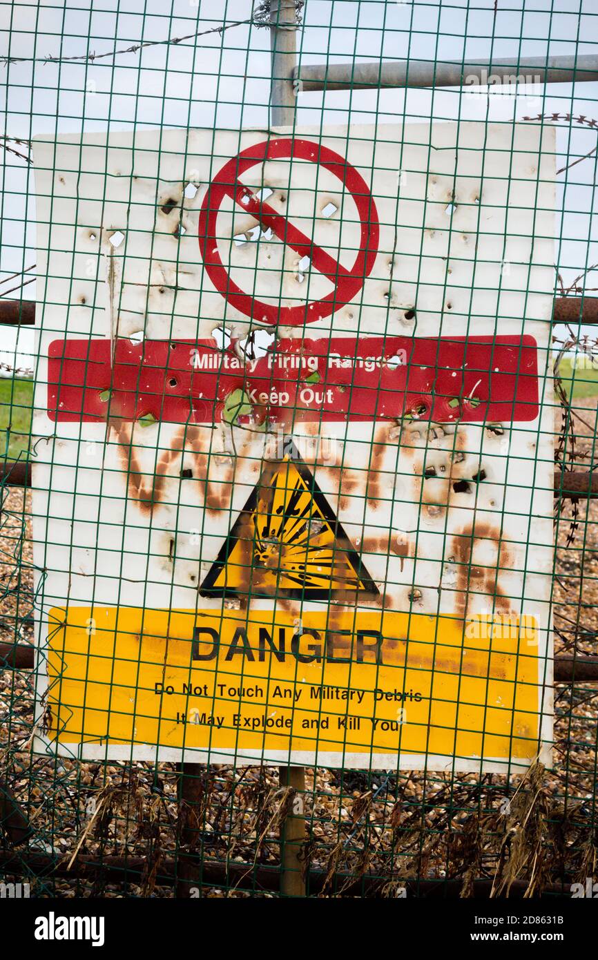 Isle of Grain, United Kingdom, 18th May 2018:- Warning signs along the ...