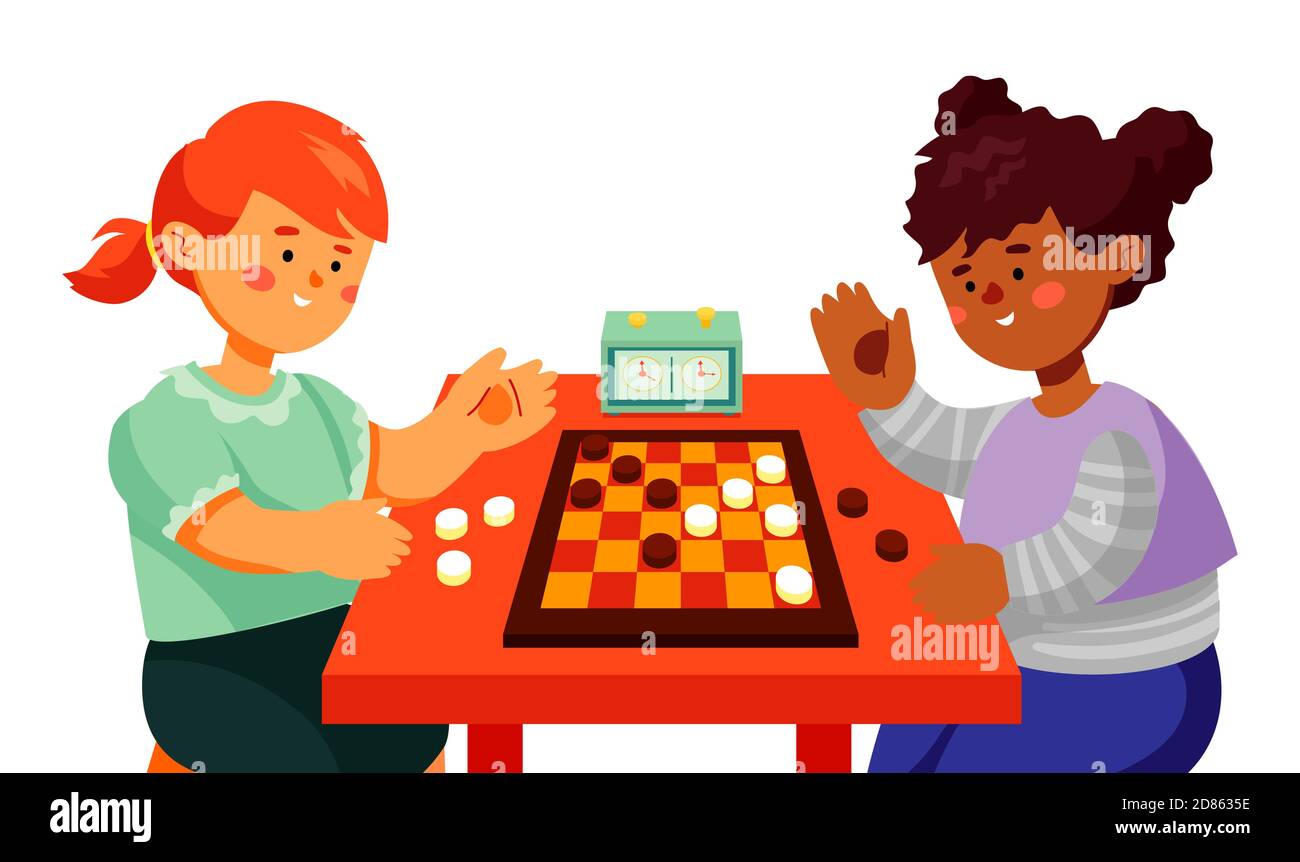 Children playing checkers - colorful flat design style illustration ...