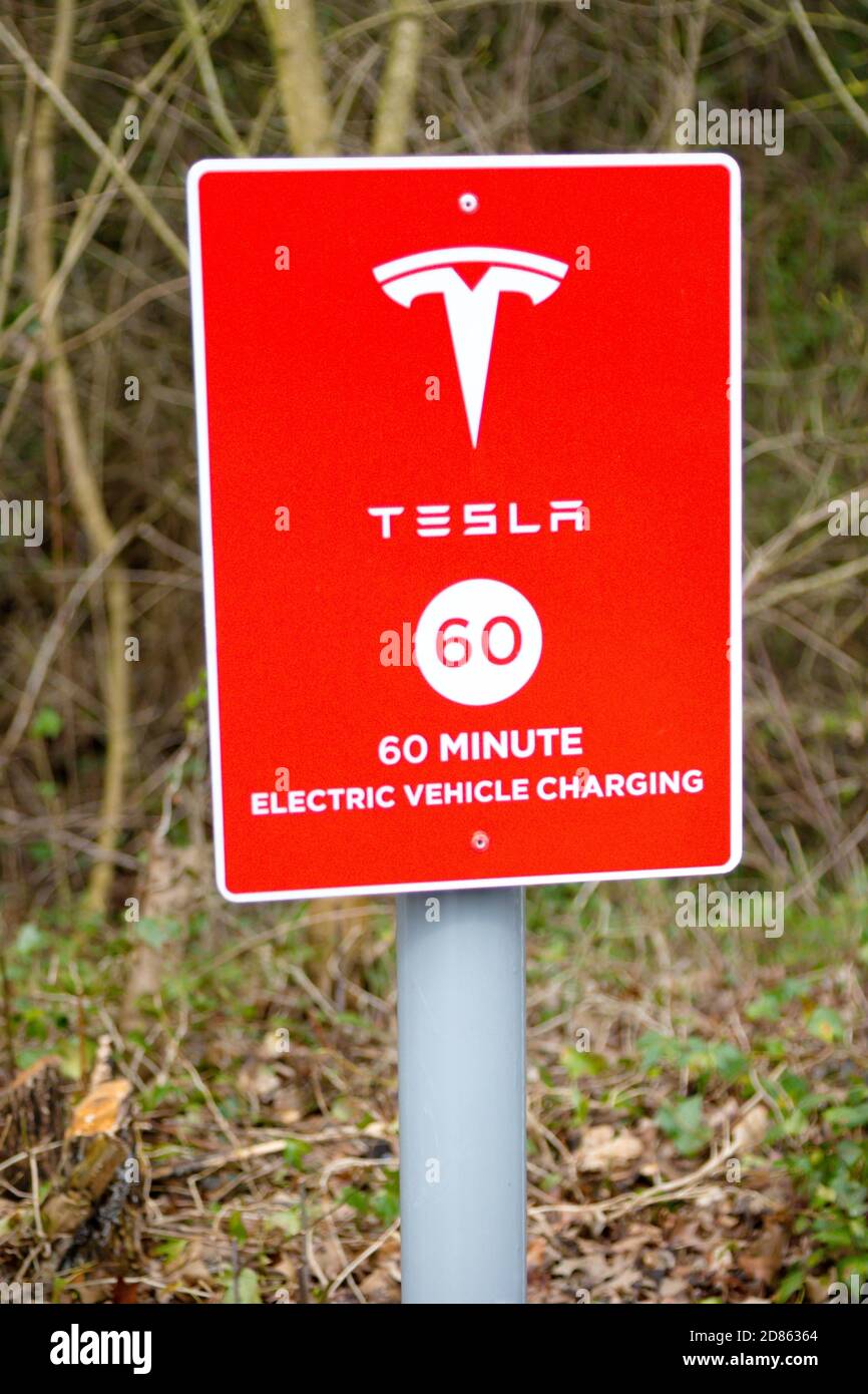 Reading, United Kingdom, 31th March 2018:- A Tesla Model S charges at ...