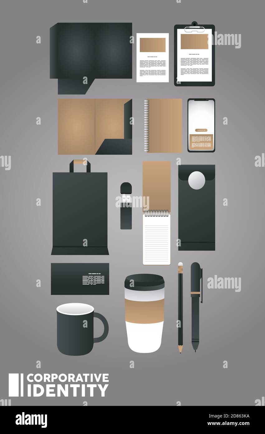 bundle of mockup elements branding vector illustration design Stock ...