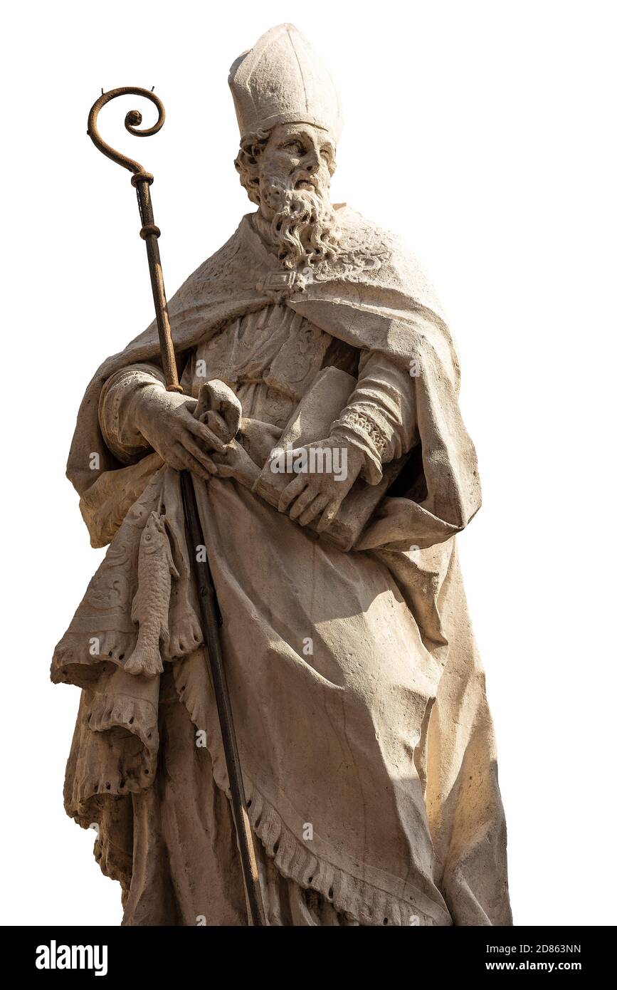 Statue of San Zeno, Bishop and Patron of the Verona city isolated on ...