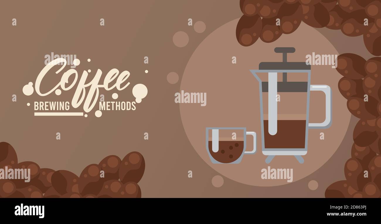 french press coffee brewing method vector illustration design Stock ...
