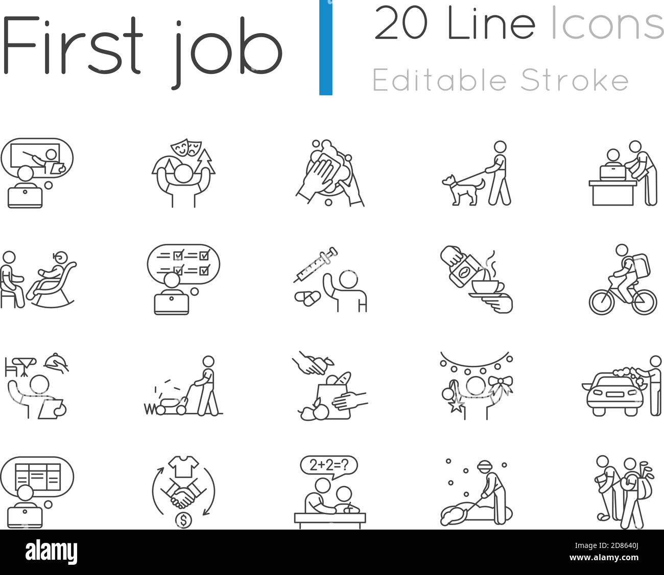 Teenager work experience linear icons set Stock Vector Image & Art - Alamy