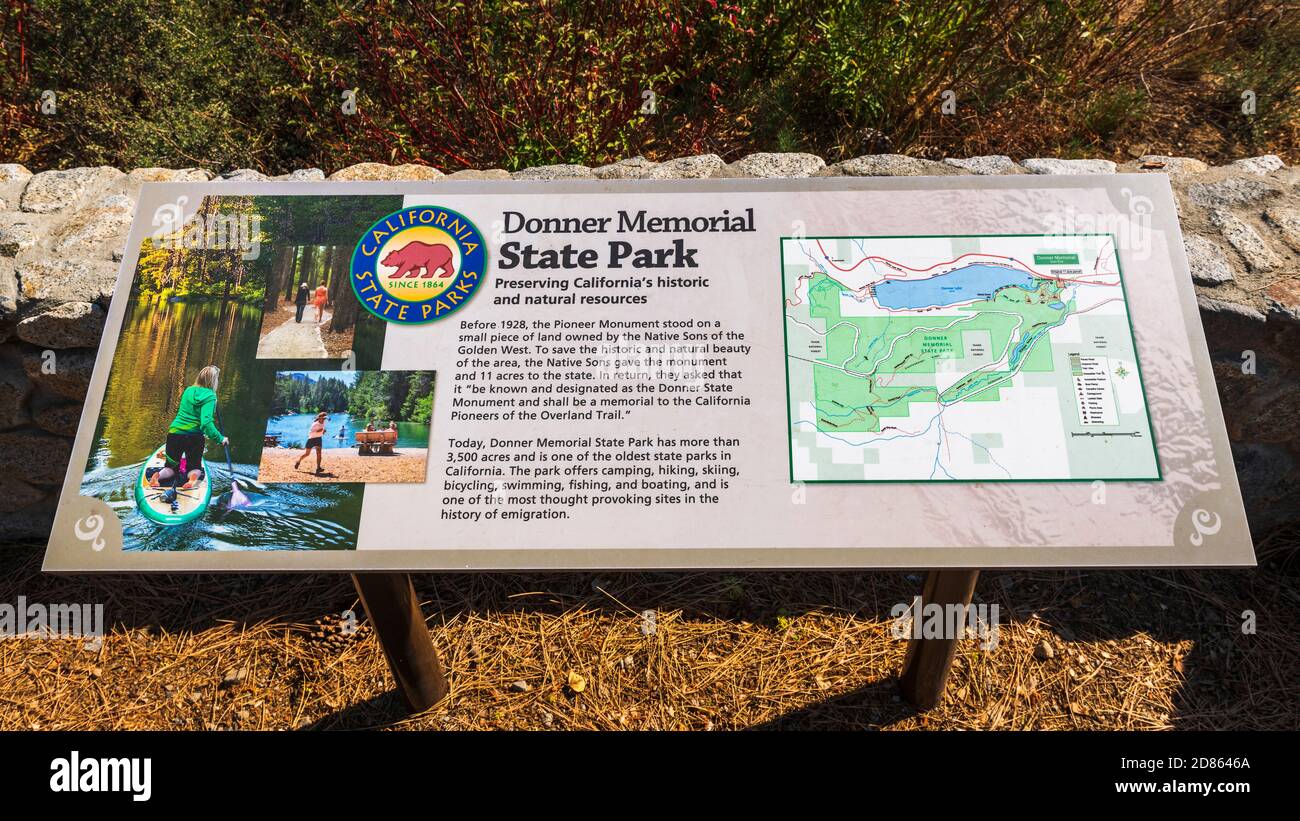 Interpretive sign at Donner Memorial State Park, Truckee, California ...