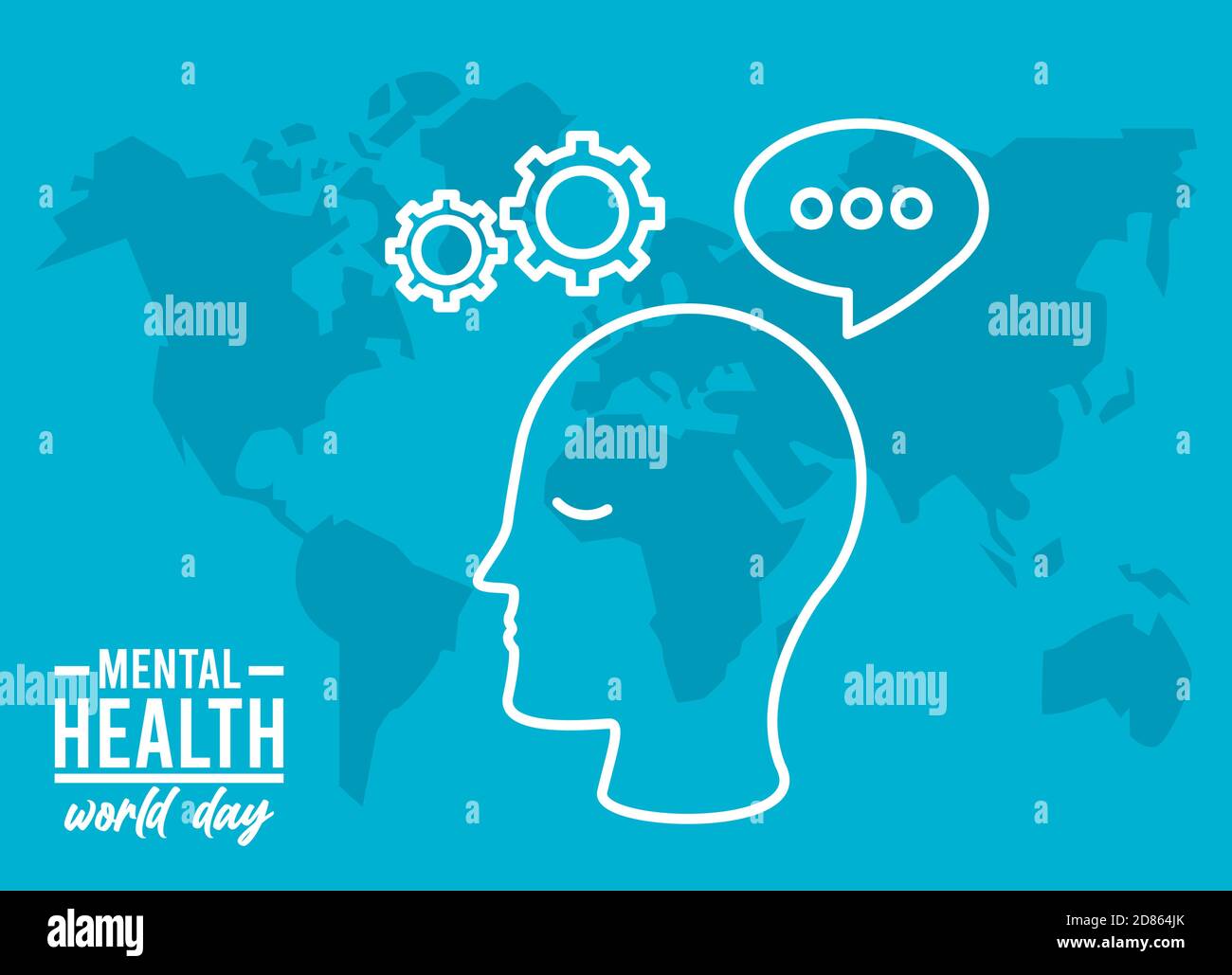 world mental health day campaign with head profile and earth maps ...