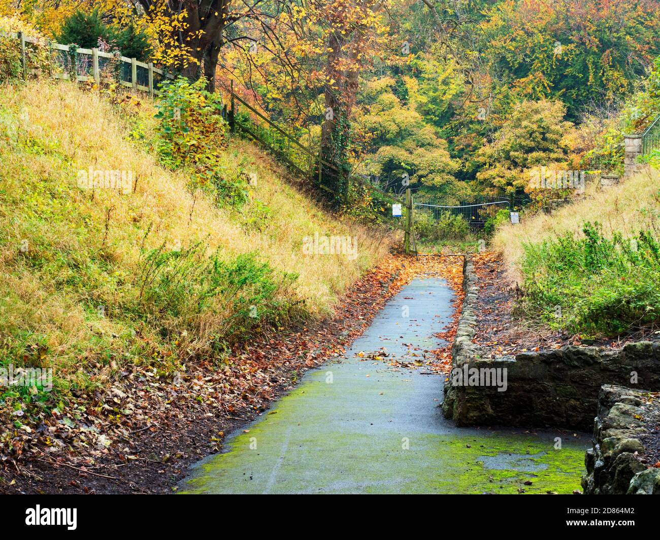 Dry moat at Knaresborough Castle leading down to the former Surprise ...