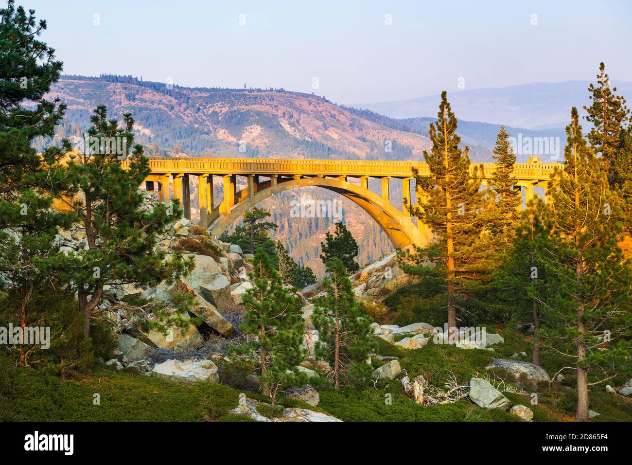 Evening light on the historic Donner Summit Bridge, Truckee, California ...