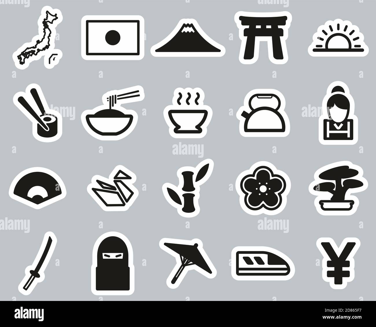 Japan Country & Culture Icons Black & White Sticker Set Big Stock ...