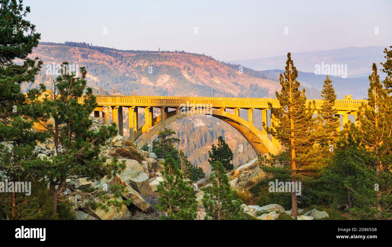 Evening light on the historic Donner Summit Bridge, Truckee, California ...