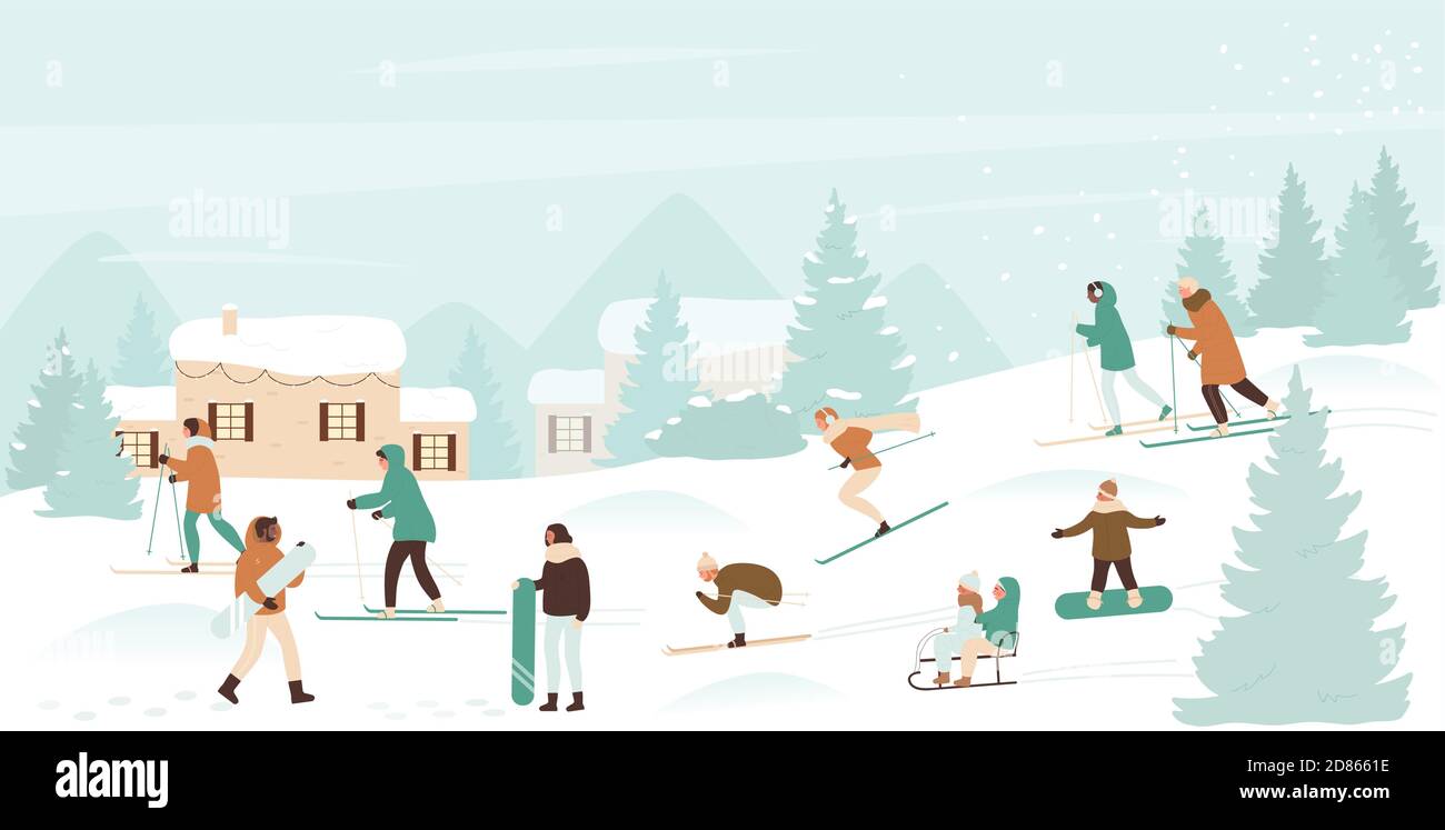 Skiing people in winter Stock Vector Images - Alamy