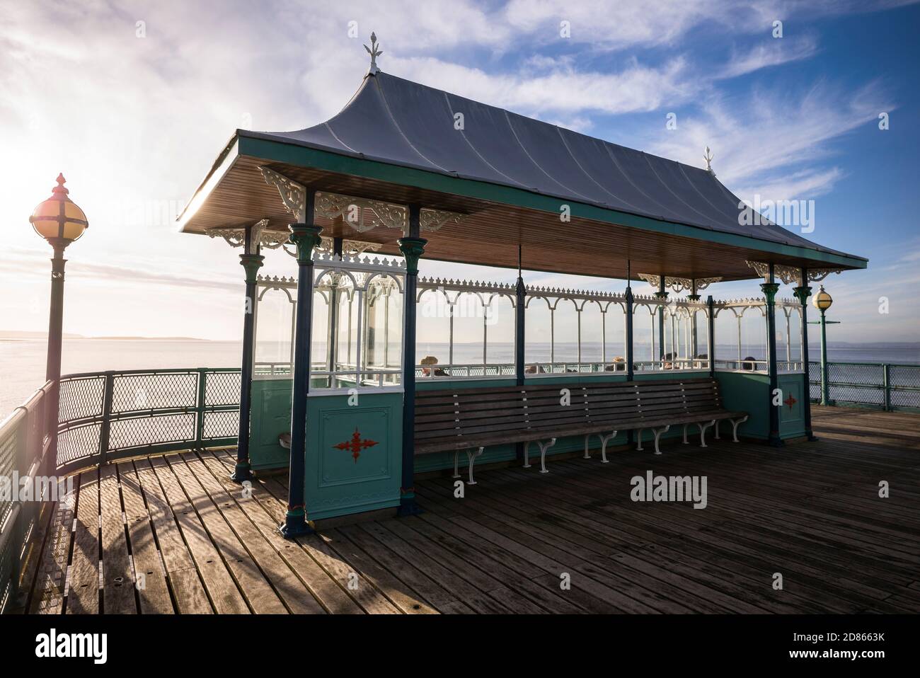 Dramatic lighting on the Victorian Pavilion at the end of Clevedon Pier ...