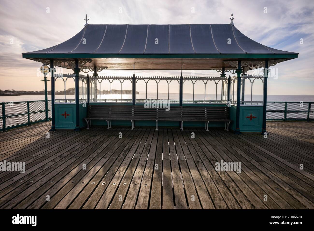 Dramatic lighting on the Victorian Pavilion at the end of Clevedon Pier ...