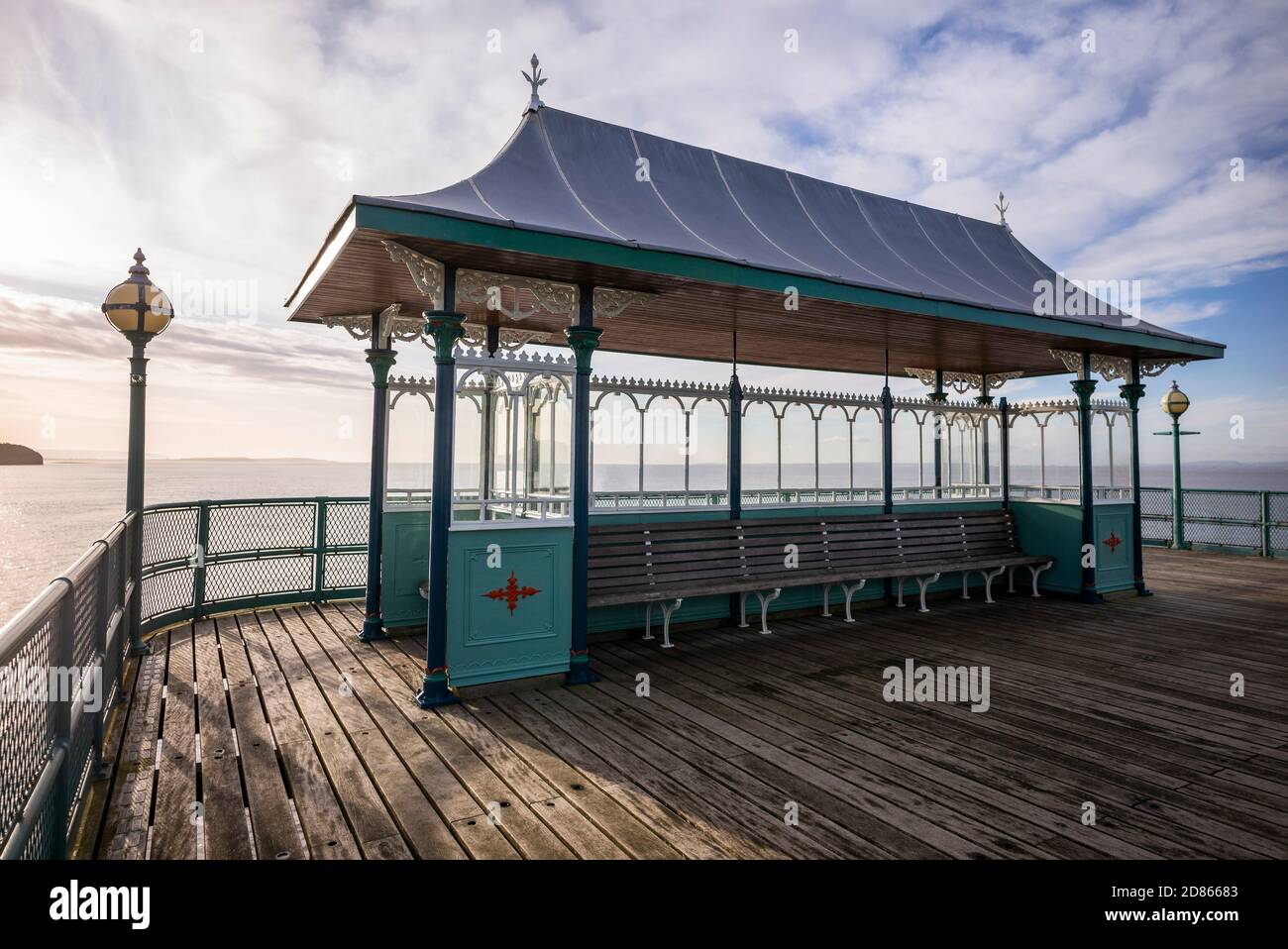 Dramatic lighting on the Victorian Pavilion at the end of Clevedon Pier ...