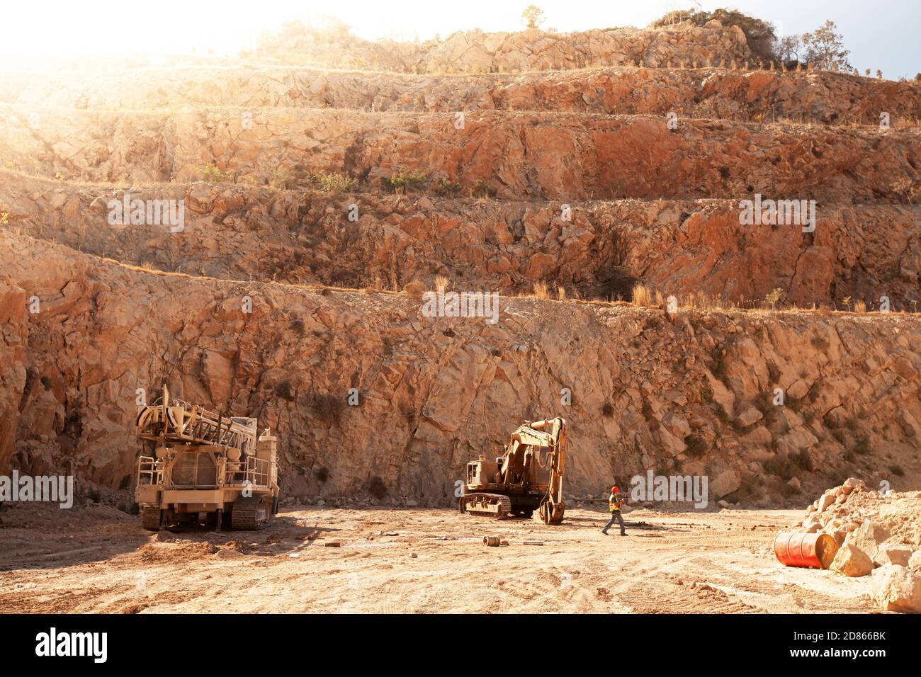 Miners working with mining tool in dusty and baking hot, mining and ...