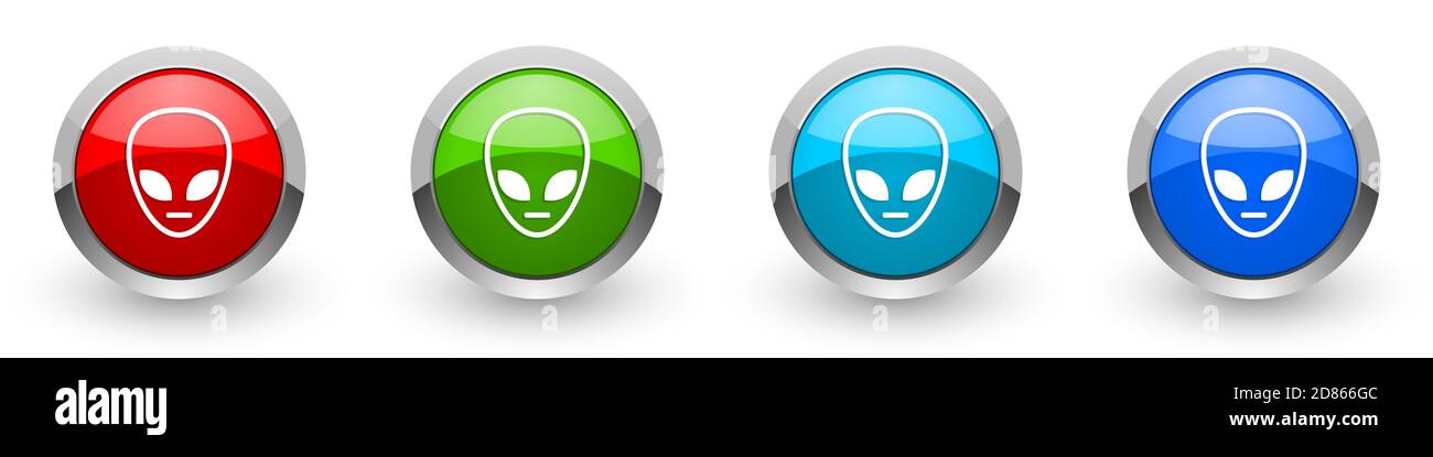 Alien face silver metallic glossy icons, set of modern design buttons ...