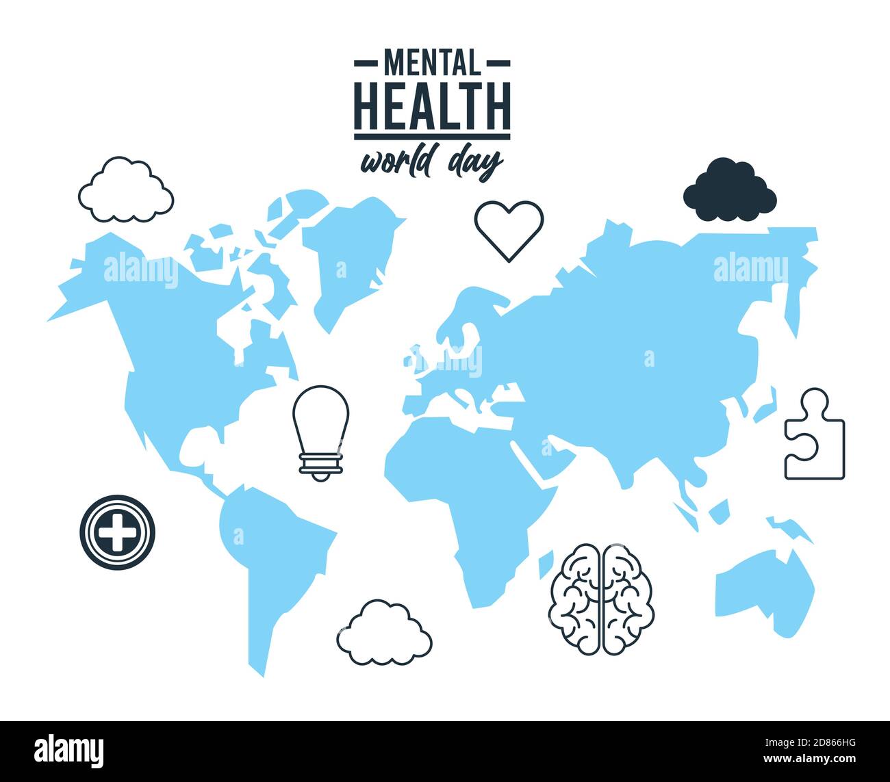 world mental health day campaign with earth maps and line style icons ...