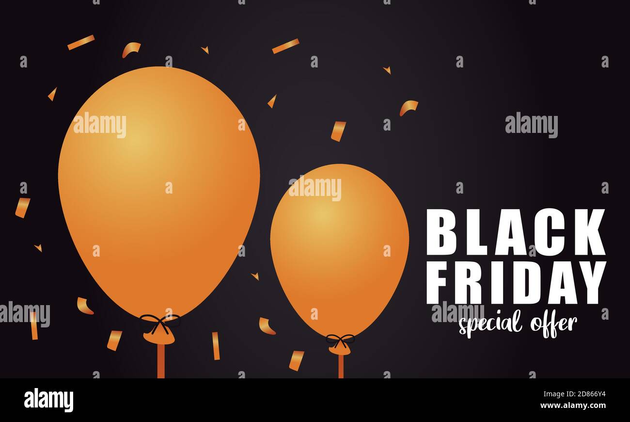 black friday sale lettering banner with golden balloons helium in black ...