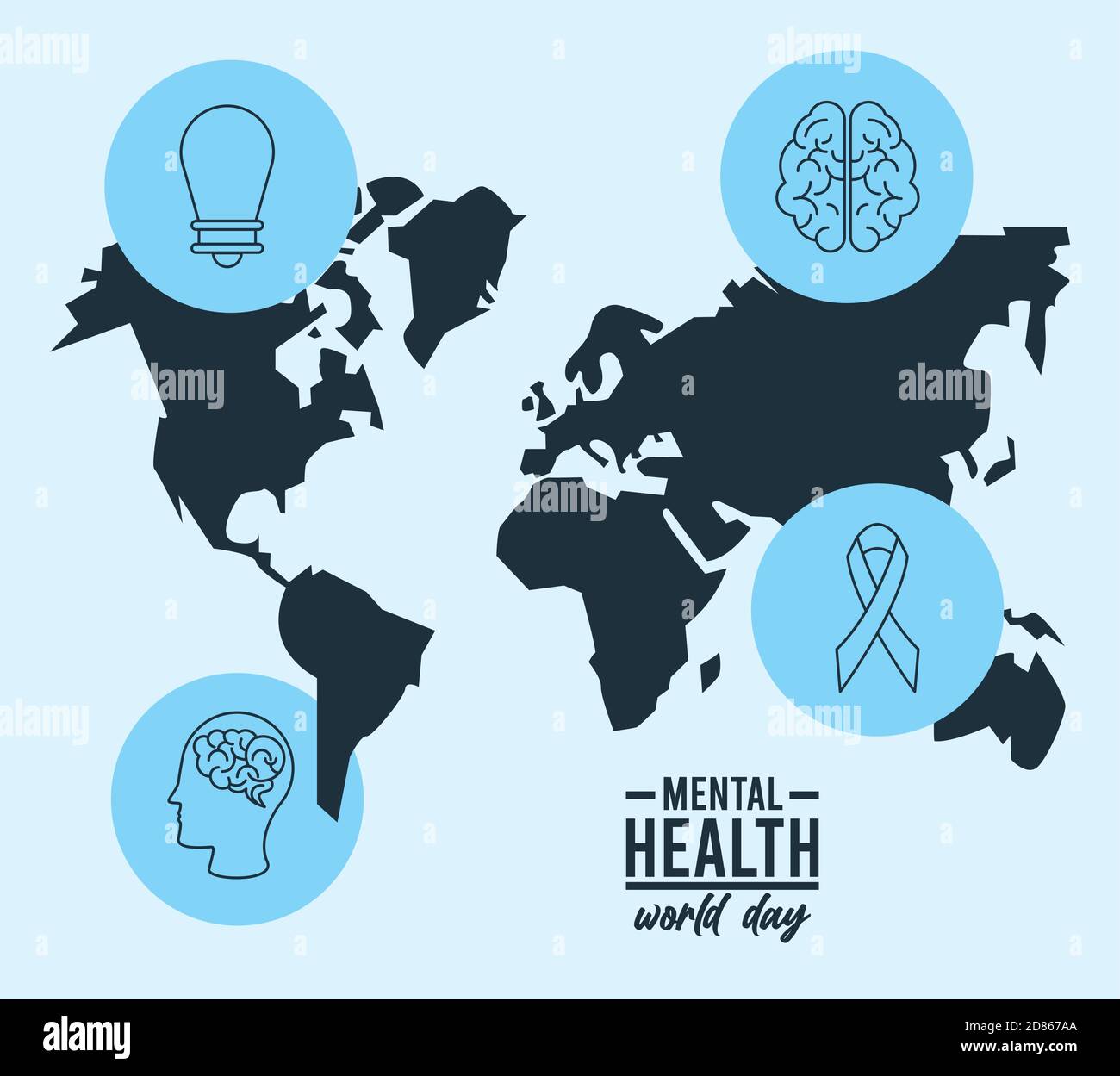world mental health day campaign with earth maps and icons vector ...