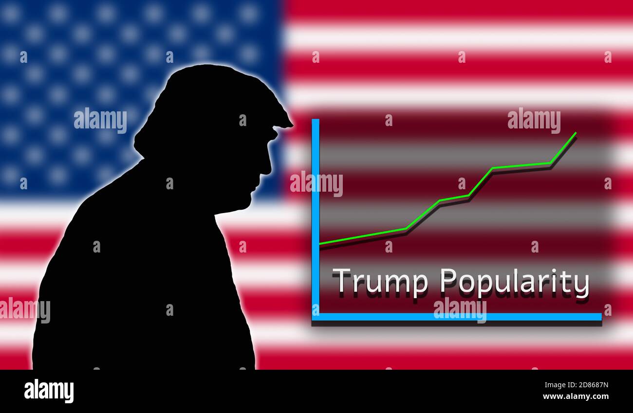 Illustration of silhouette of President Donald Trump showing the USA ...