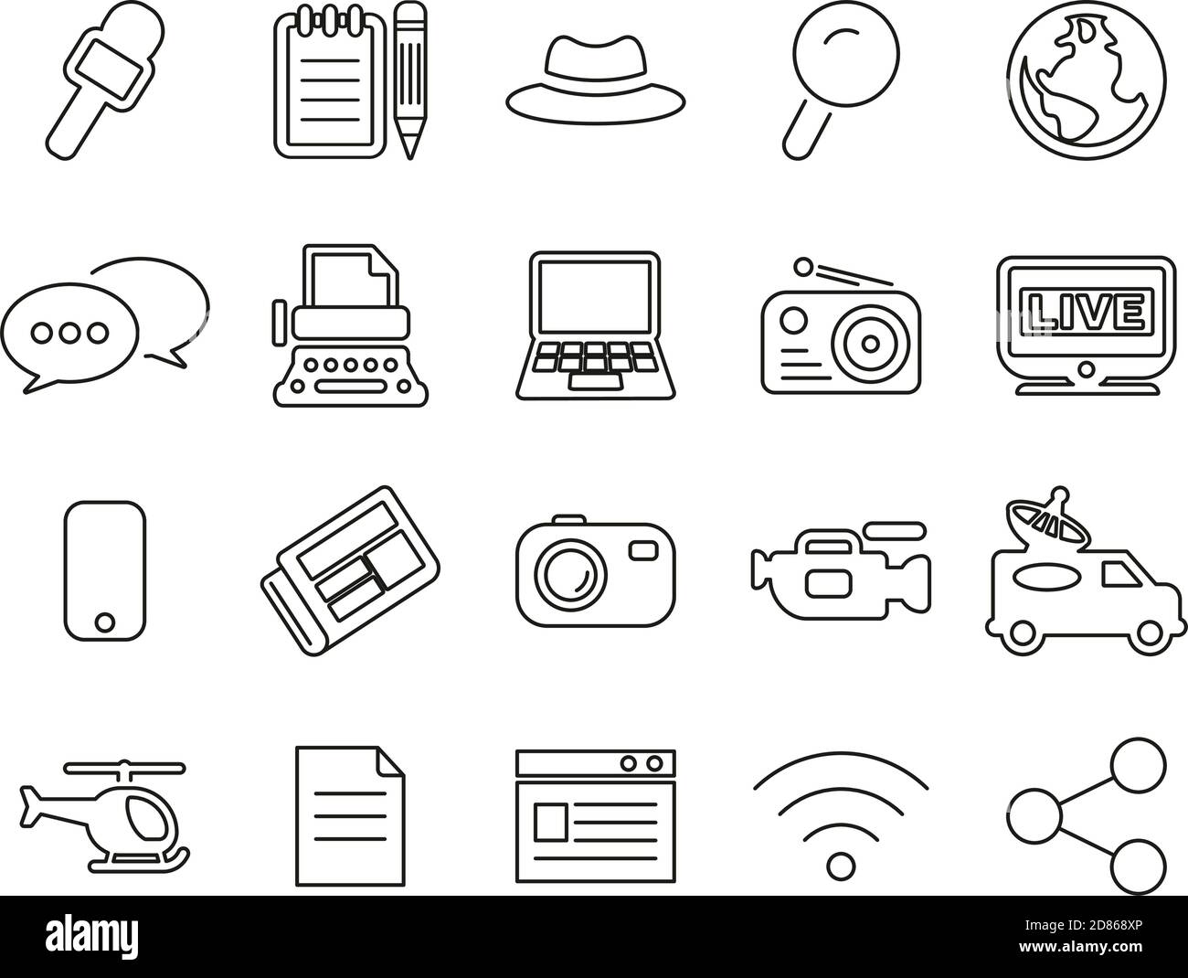 Journalist Or Reporter Icons Black & White Thin Line Set Big Stock ...