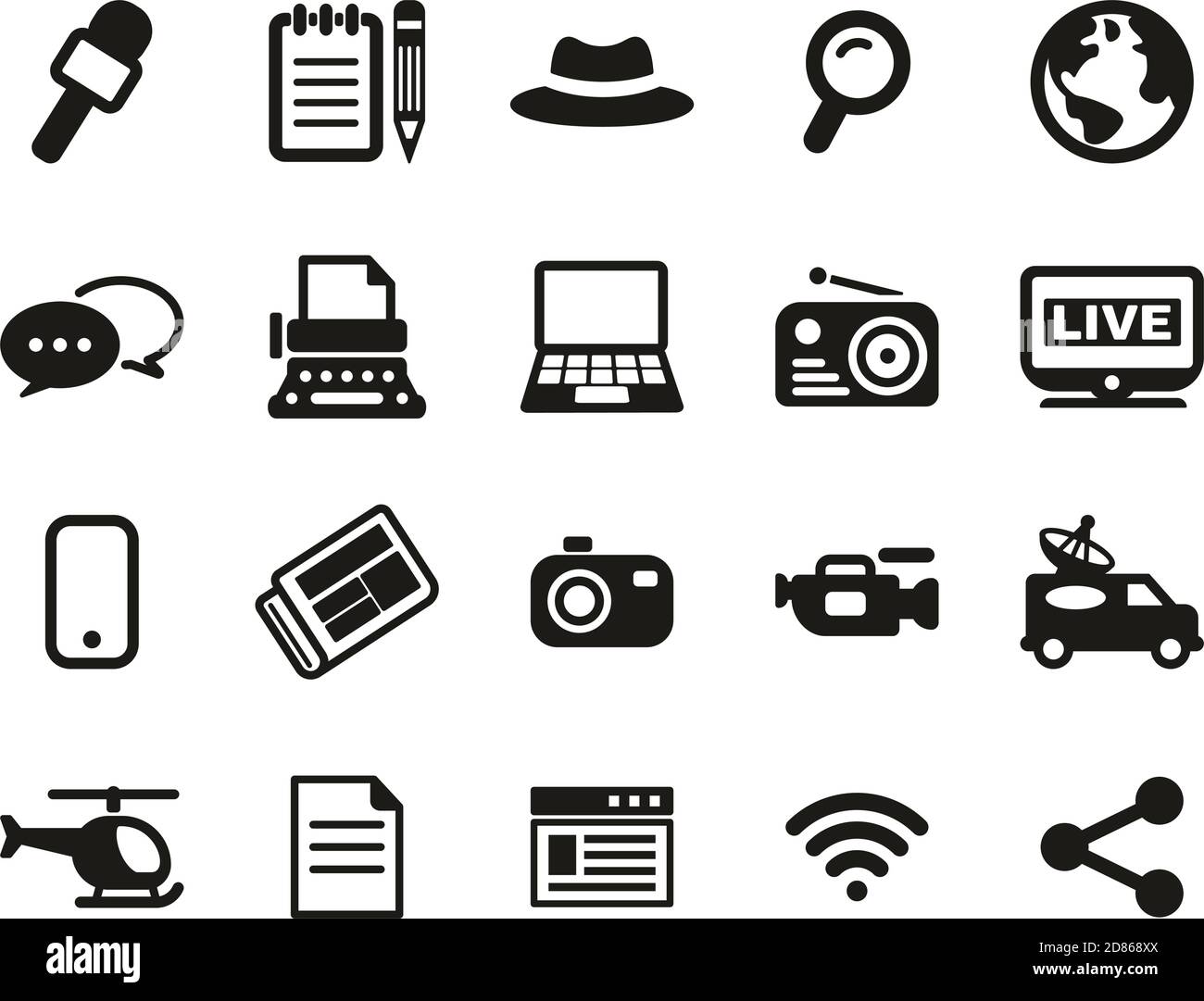 Journalist Or Reporter Icons Black & White Set Big Stock Vector Image ...