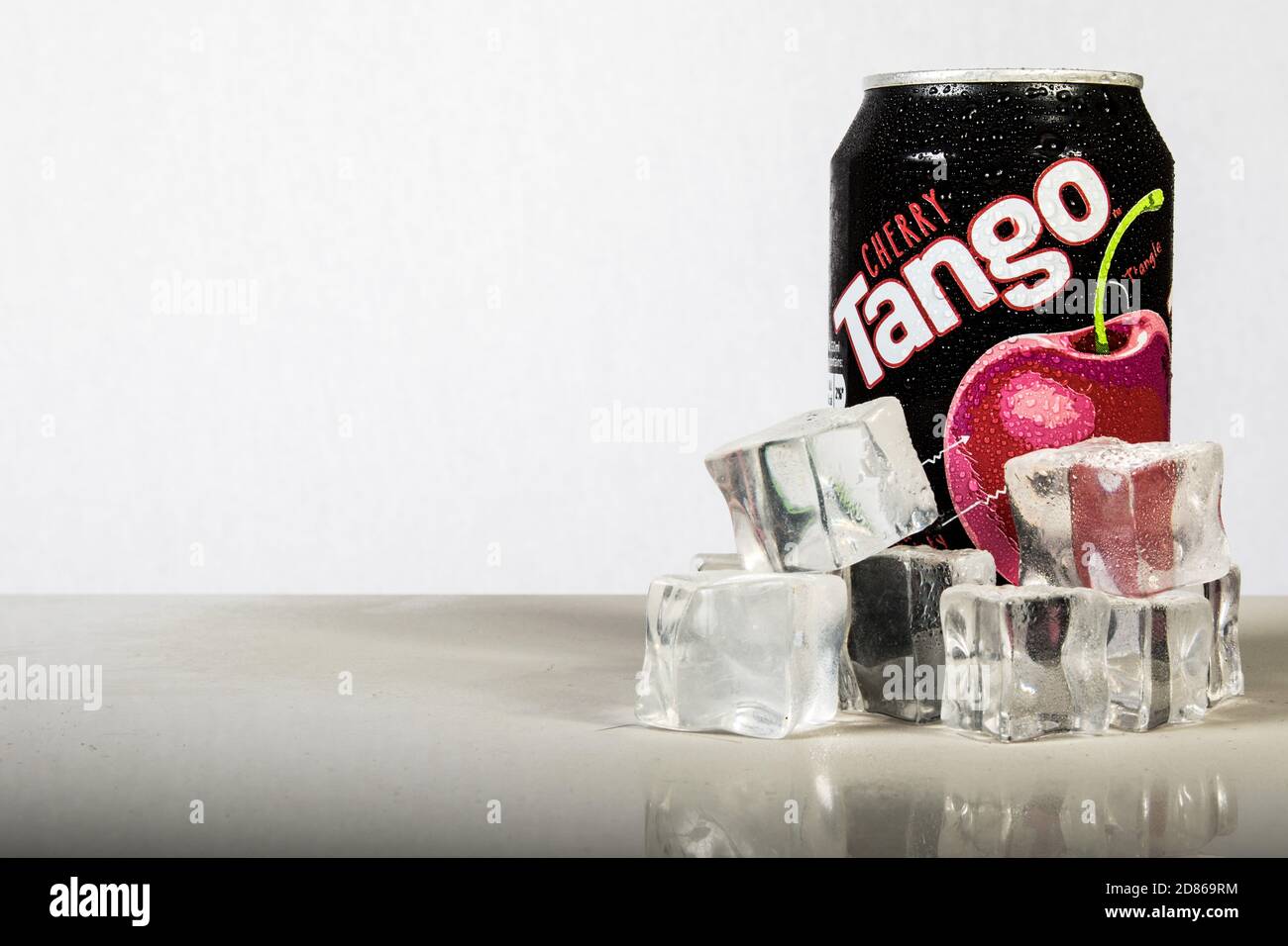 London, 24th October 2017:- A can of chilled Cherry Tango with ice ...