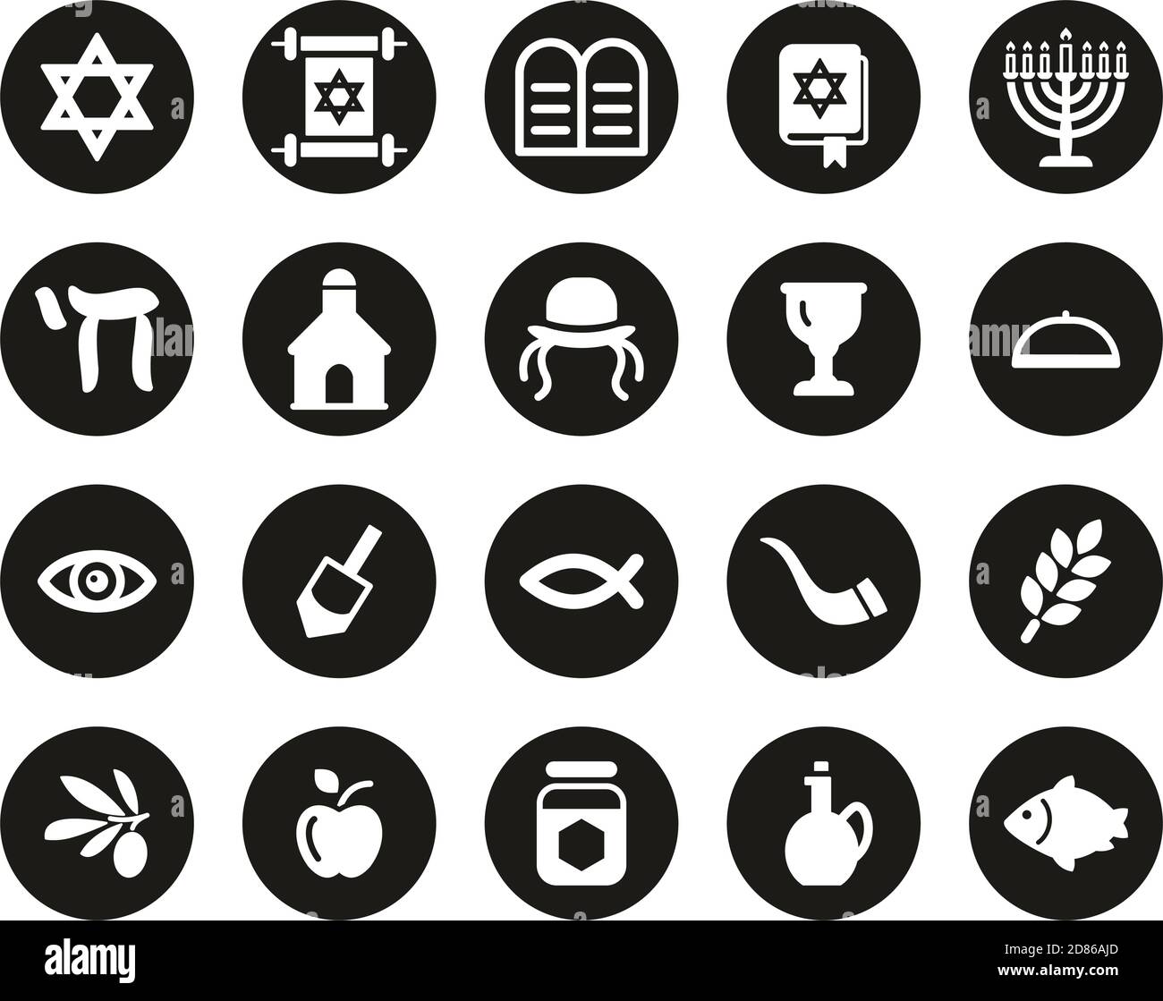 Judaism Religion & Religious Items Icons White On Black Flat Design ...