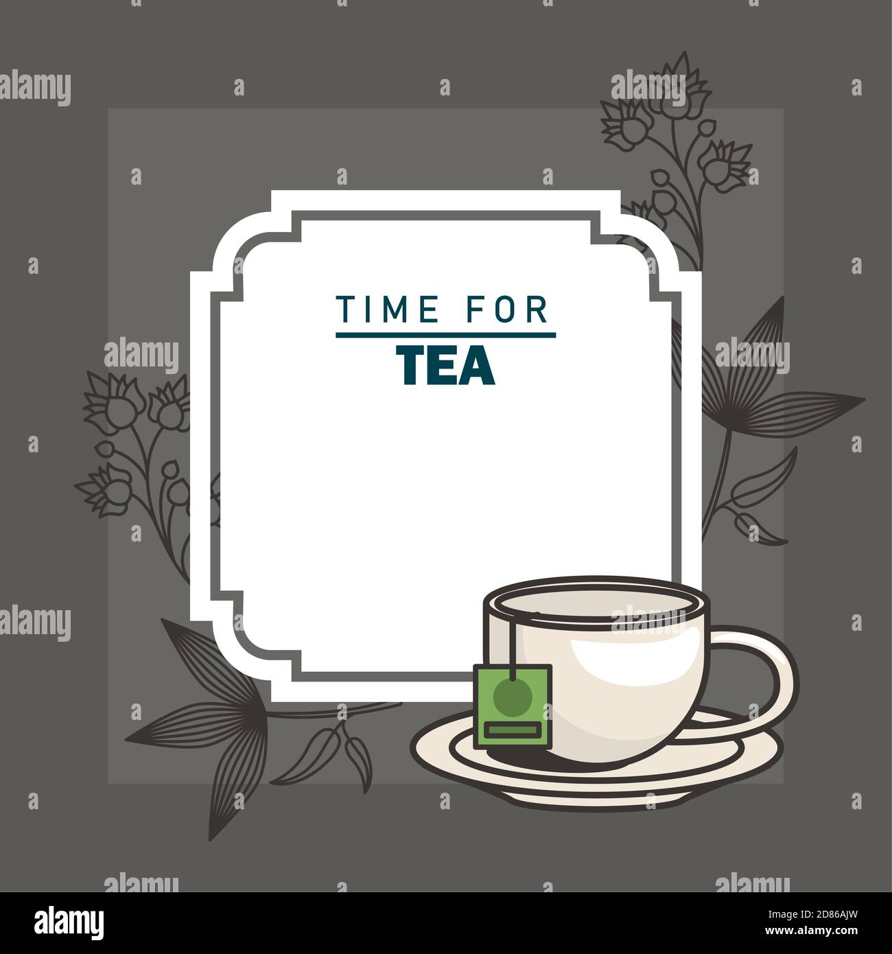 time for tea lettering poster with cup in dish vector illustration ...