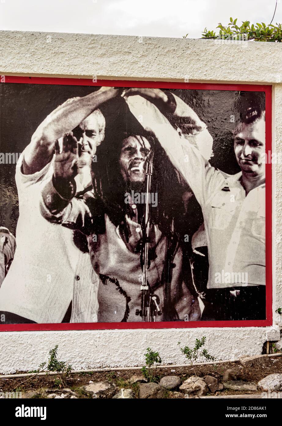 Photographs at the walls of Bob Marley Museum, 56 Hope Road, Kingston ...