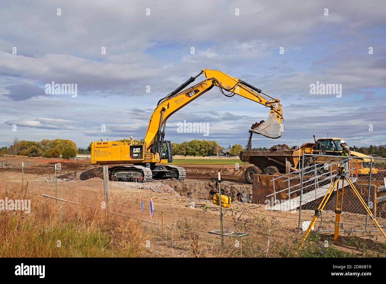 A large, earth moving tractor on a construction site in Bend, Oregon ...