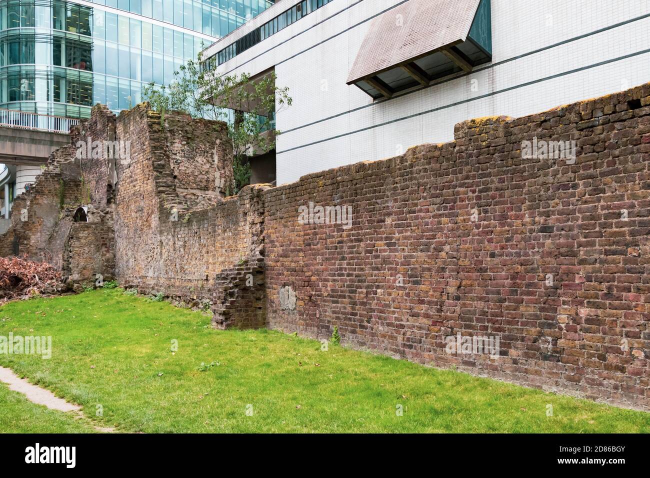 London, United Kingdom, August 3rd 2019:- Ruins of the old Roman Walls ...