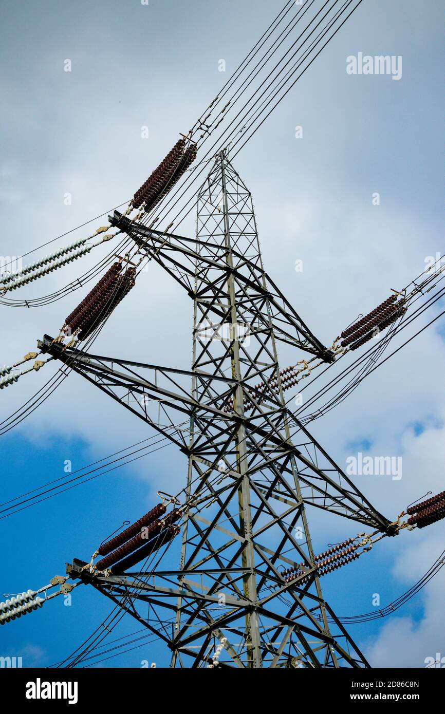 Didcot, United Kingdom, March 28th 2019:- Electrical plyons at Didcot ...