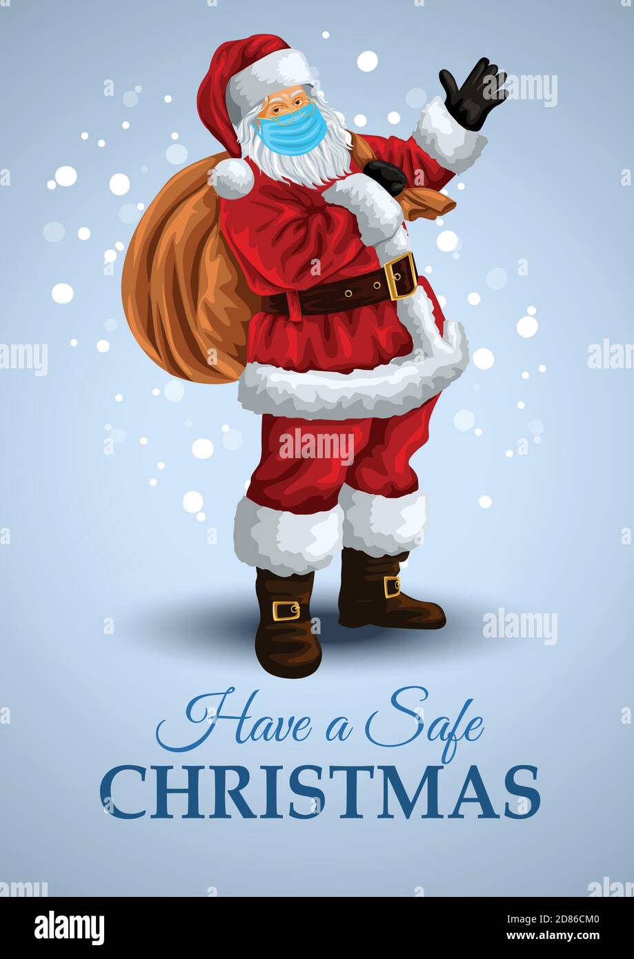 Merry Christmas poster. Santa Claus wearing medical mask. Vector ...