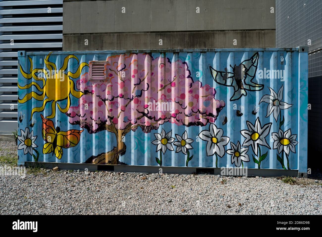 View of painted container bin, Vancouver, Lower Mainland, British ...