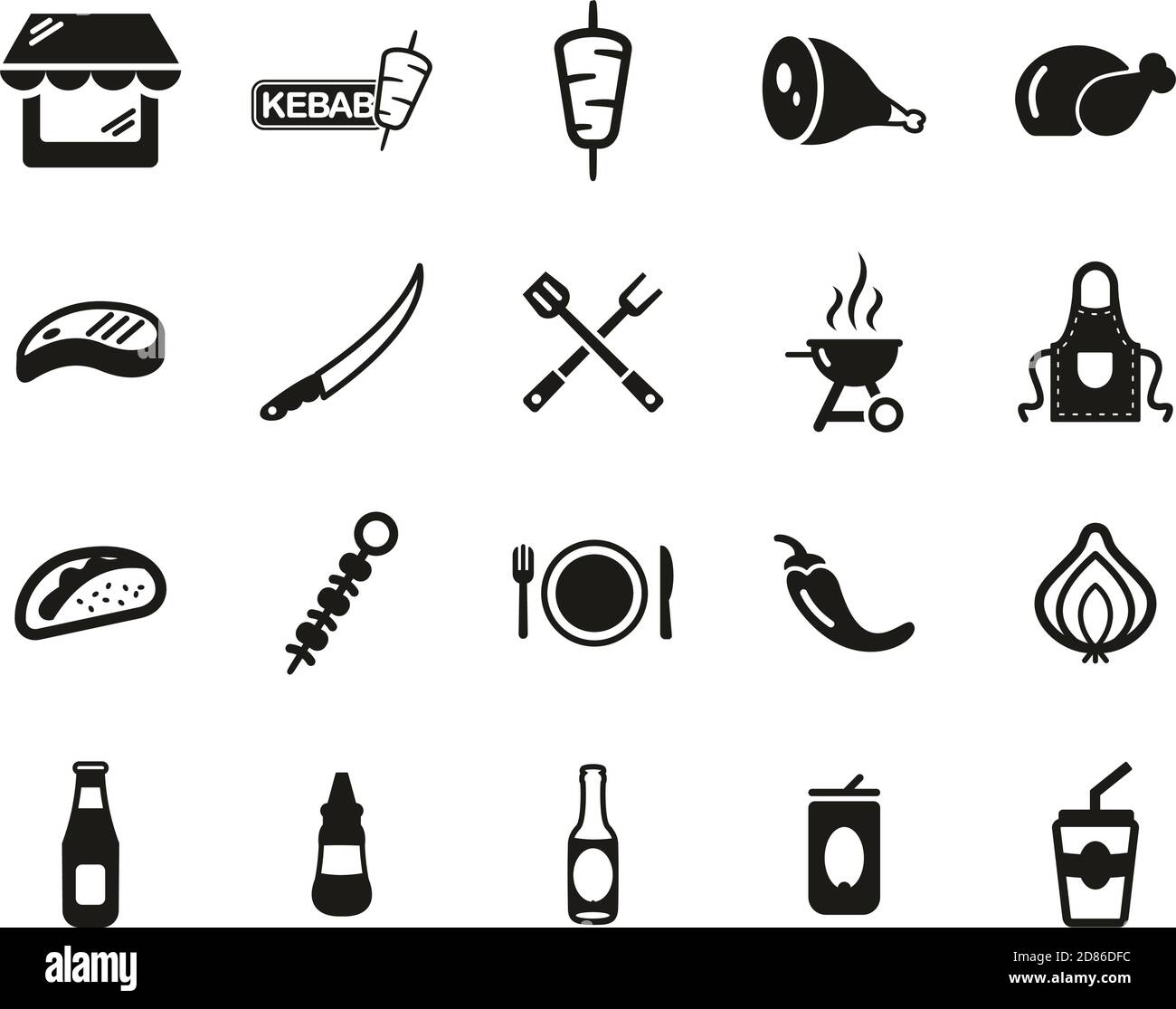 Kebab Or Kebab Shop Icons Black & White Set Big Stock Vector Image ...