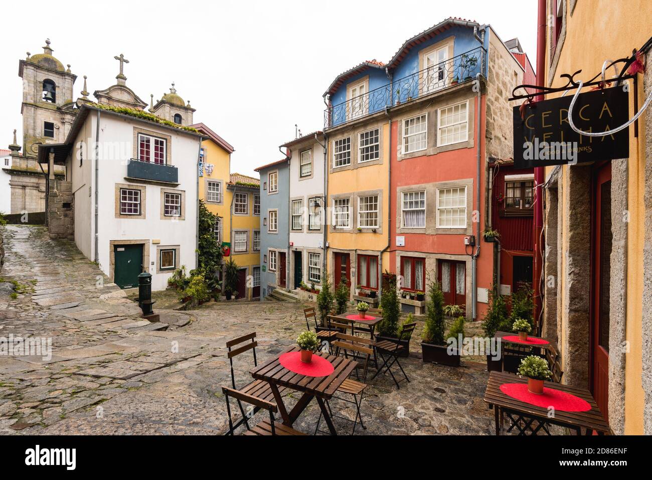 Porto, Portugal - November 19, 2019: Outdoor cafeteria in a square with ...