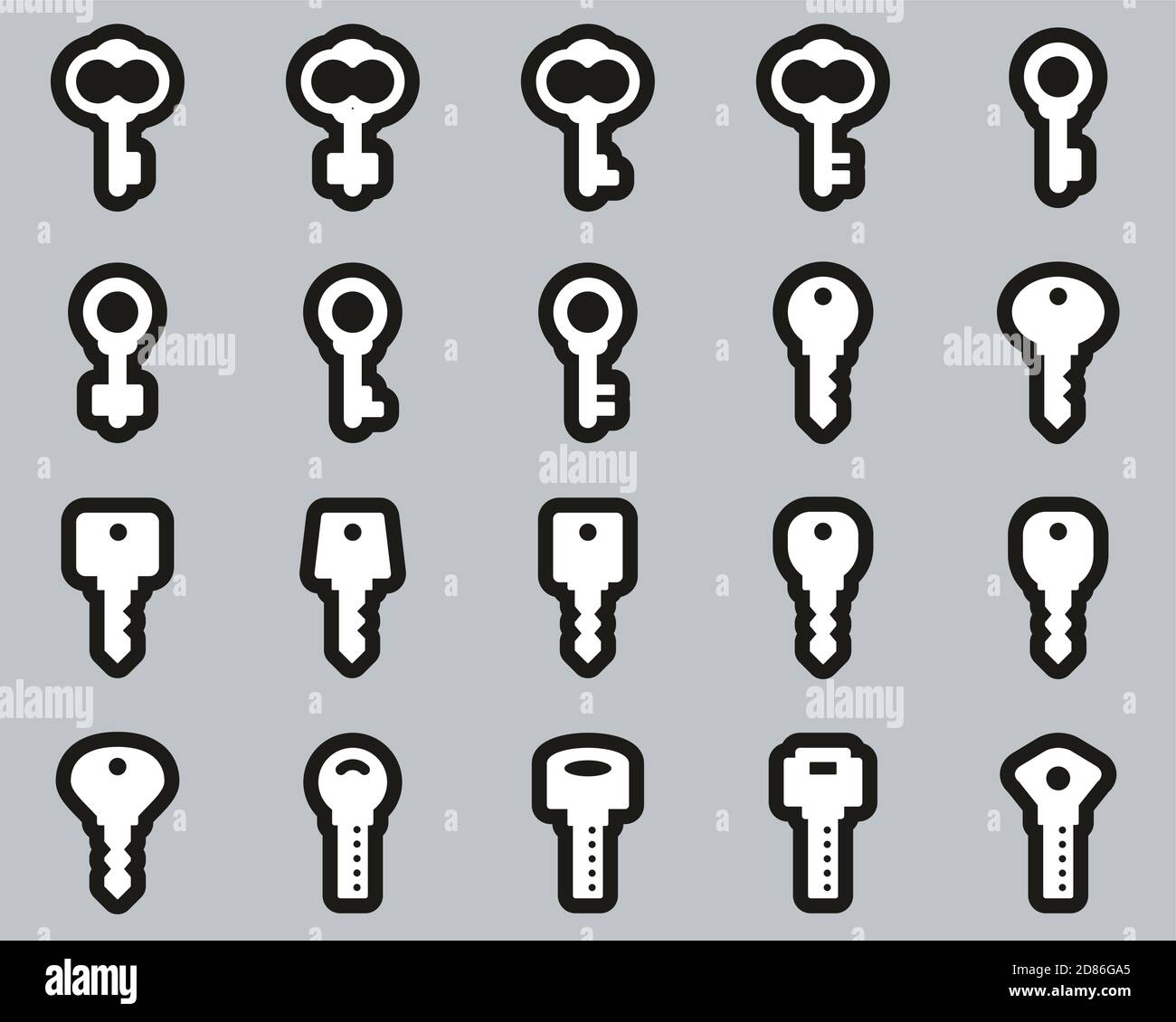Keys Or Various Shapes Of Keys Icons White On Black Sticker Set Big ...