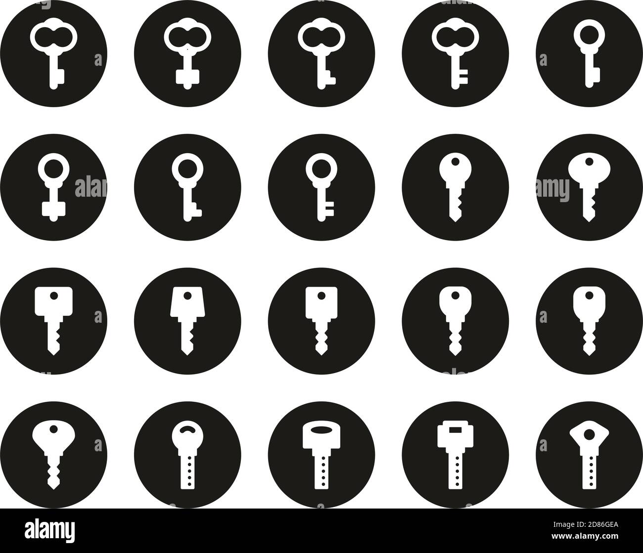 Keys Or Various Shapes Of Keys Icons White On Black Flat Design Circle ...