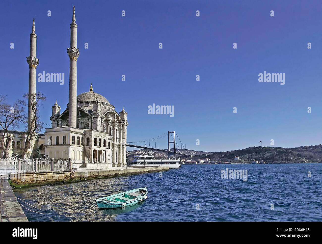 Ortakoy Mosque and The Bosphorus Bridge in Istanbul, Turkey Stock Photo ...