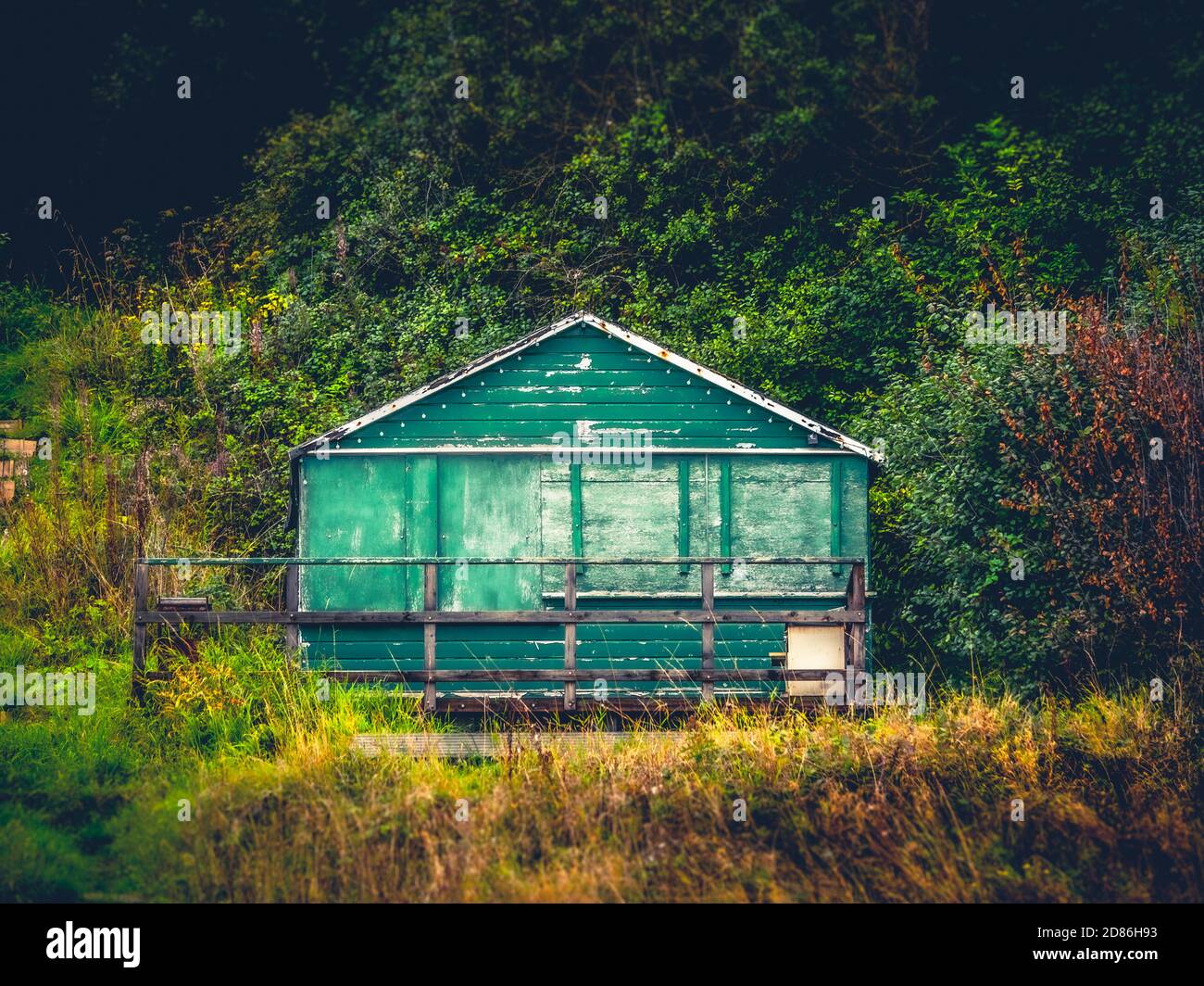 Wooden shack at edge of beach, Runswick Bay, North Yorkshire Coast, UK ...