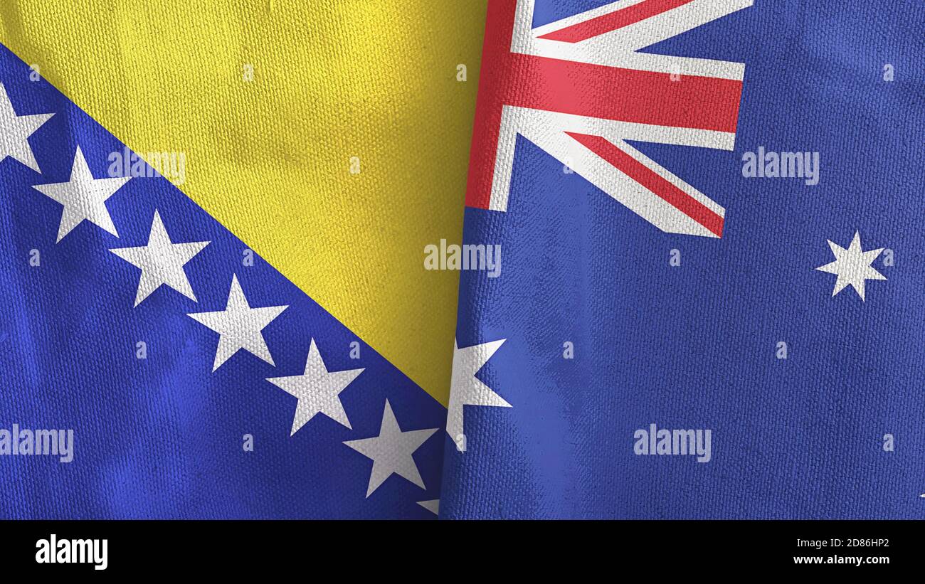 Australia and Bosnia and Herzegovina two flags textile cloth 3D ...