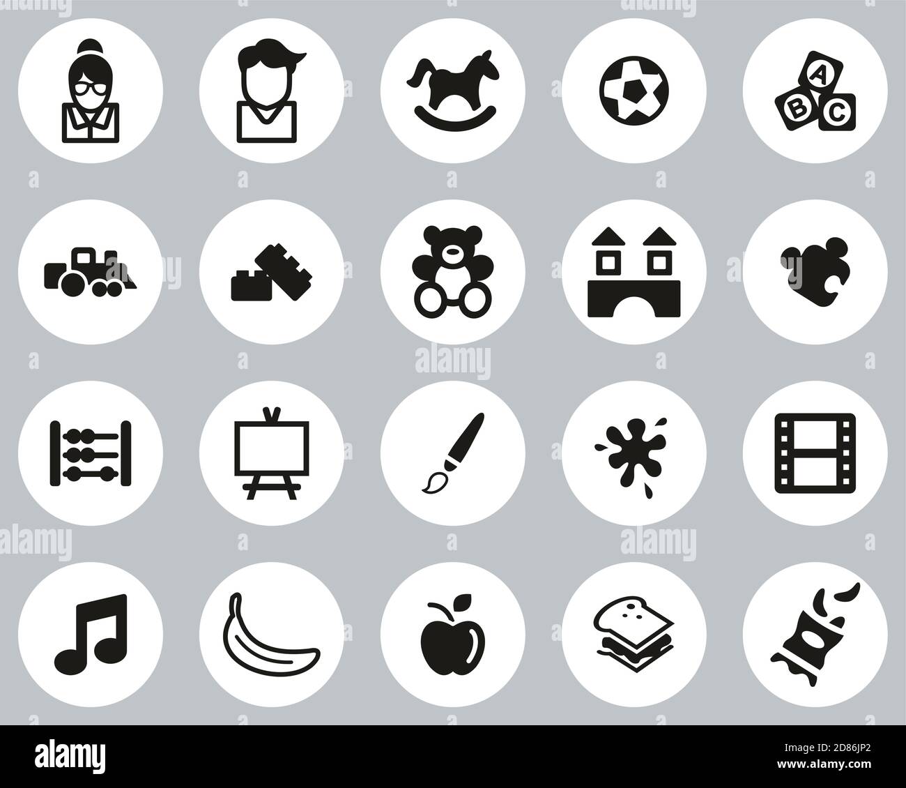 Kindergarten Or Day Care Icons Black & White Flat Design Circle Set Big Stock Vector Image & Art ...
